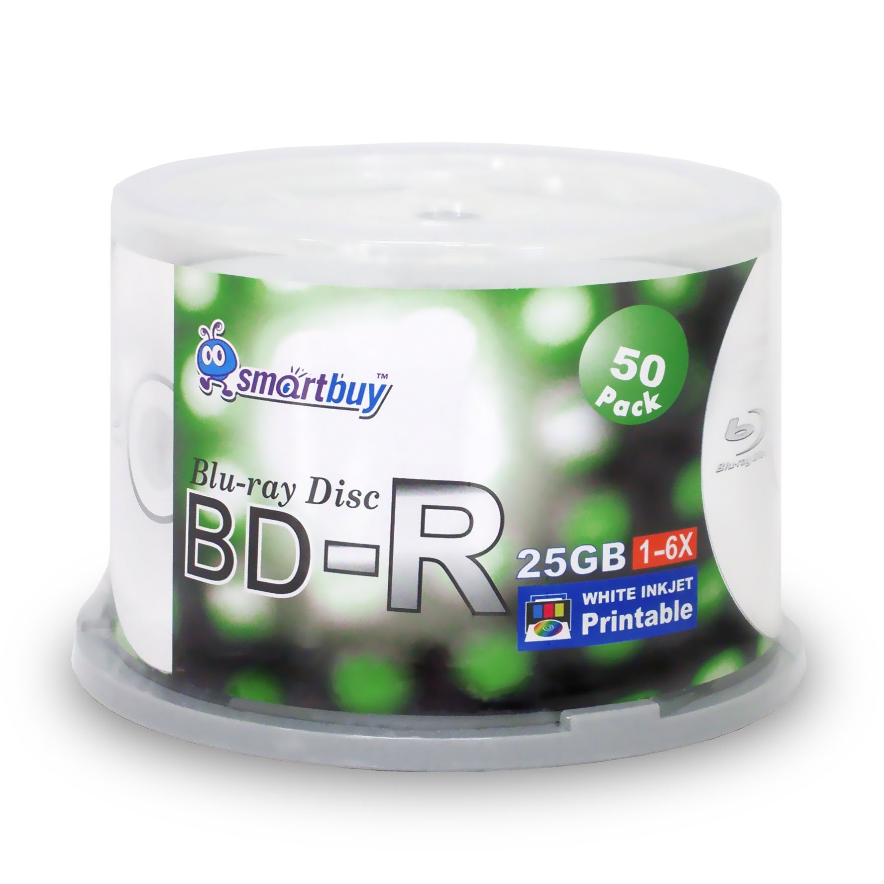 Smartbuy 25gb 6X Bd-r Blu-ray Single Layer White Inkjet Printable Blank Data Recordable Disc Spindle (50-Disc)