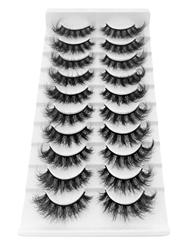 Arekey False Eyelashes Fluffy Faux Mink Lashes 3D Cat-Eye Wispy Lashes Volume Fake Eyelashes 10 Pairs Pack Manga Eye Lash Multipack