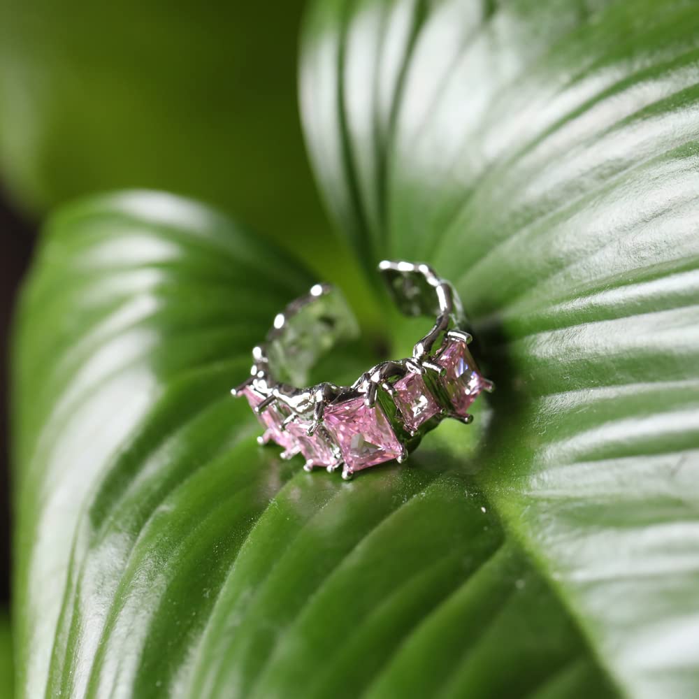 BENBIYO 8PCS Pink Crystal Rhinestones Rings Set Coquette Adjustable Heart Sparkling Stackable Knuckle Finger Ring for Women Girls