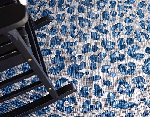 Rugs.com Outdoor Safari Collection Rug – 4' x 6' Blue Flatweave Rug Perfect for Entryways, Kitchens, Breakfast Nooks, Accent Pieces