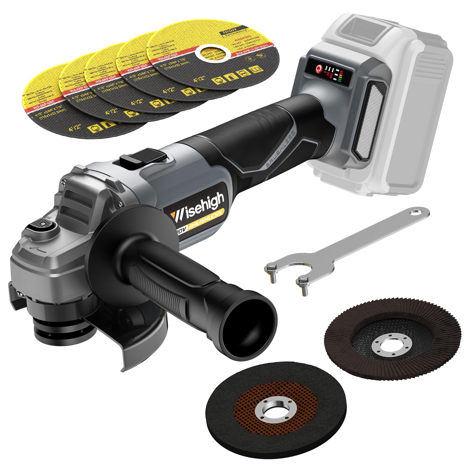 Angle Grinder Cordless for Dewalt 20V Max Battery, 4-1/2'' Brushless Grinder with Auxiliary Handle, 3 Variable Speed Up to 10000RPM, Angle Grinder Power Tools For DIY Cutting, Grinding (No Battery)