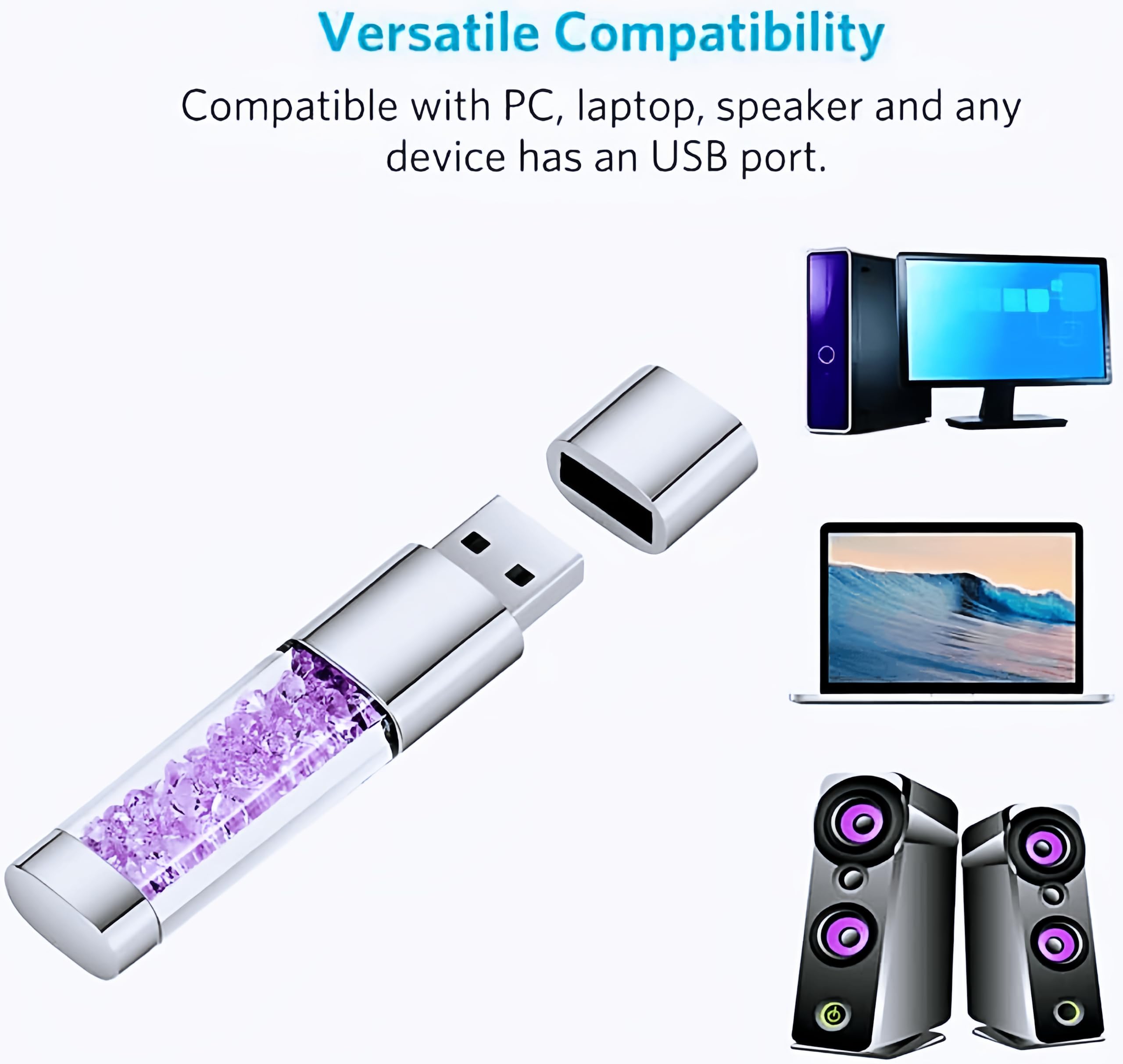 WooTeck 64GB Jewelry Crystal Lipstick USB Flash Drive,High Speed Memory Disk, Purple