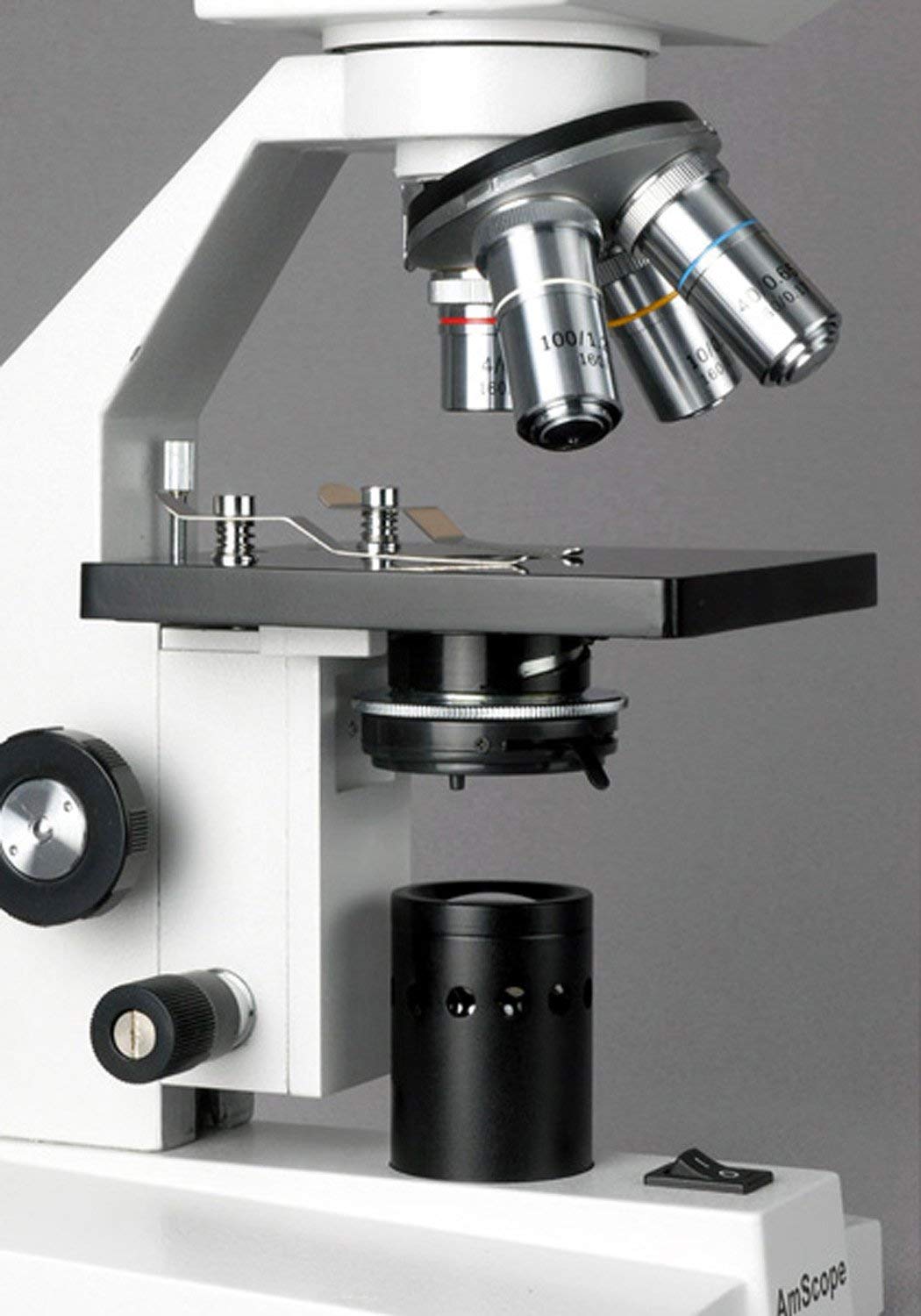 AmScope B100B Compound Binocular Microscope, 40X-2000X Magnification, Brightfield, Tungsten Illumination, Abbe Condenser, Plain Stage