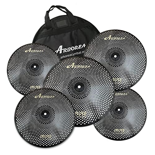 Arborea Low Volume Cymbal Black Mute Cymbal Pack 14"hi-hat+16"crash+18"crash+20"ride 5 Pieces Plus Cymbal Bag Drum Cymbal Practice Cymbal