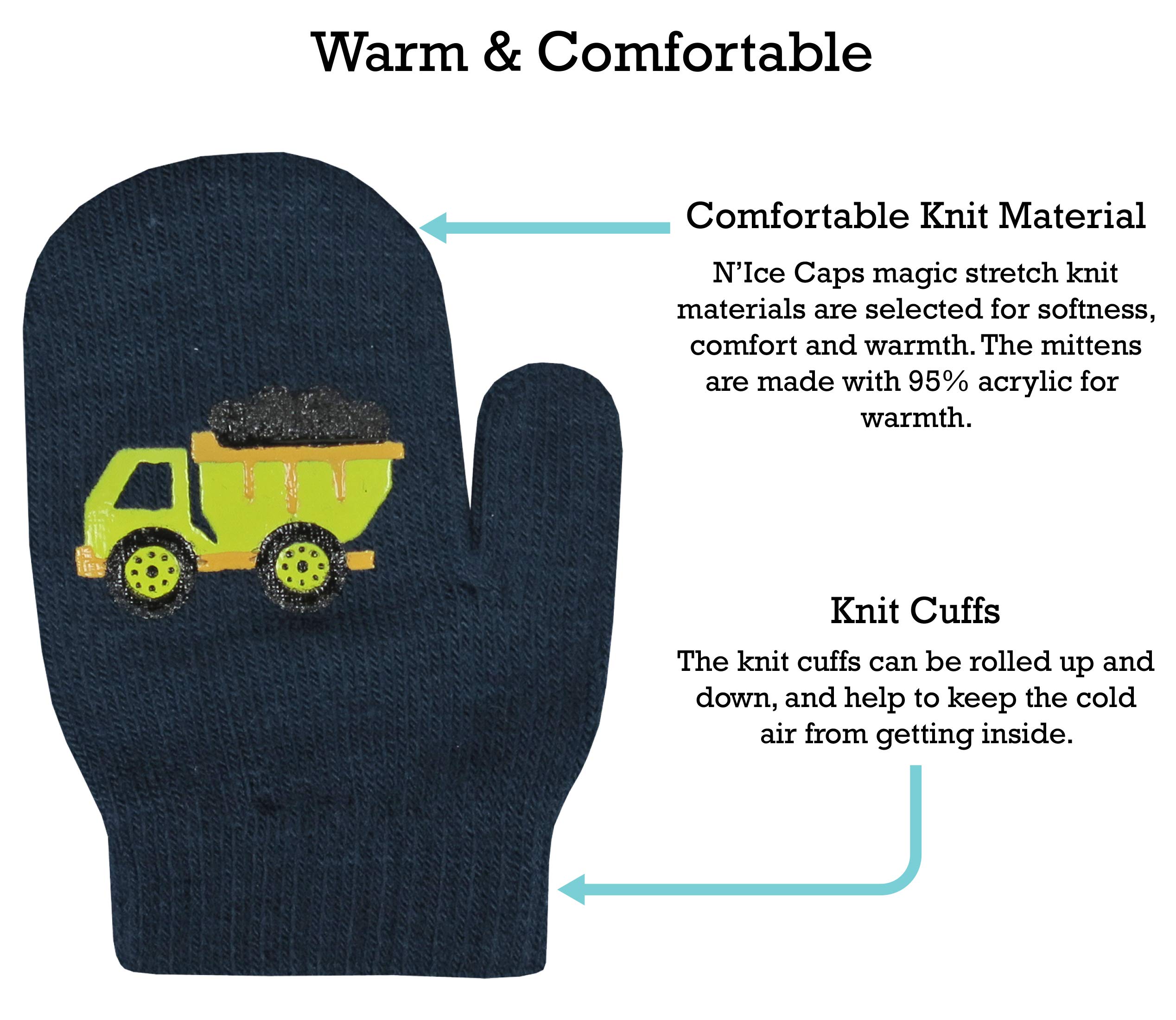 N'Ice Caps Kids Magic Stretch Gloves Mitten 3 Pairs Toddler Boys Girls Winter (2-4 Years, Trucks - Navy/Charcoal/Black Mittens)