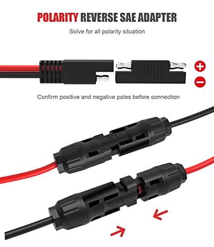 BERLAT Solar Panel Extension Cable,10AWG SAE PV Extension Cable to Solar Panels with 2 Pack SAE to SAE Polarity Reverse Adapters-30cm