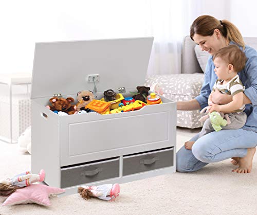 Badger Basket Kid's Up & Down Toy Box and Organizer with Two Reversible Fabric Bins - White