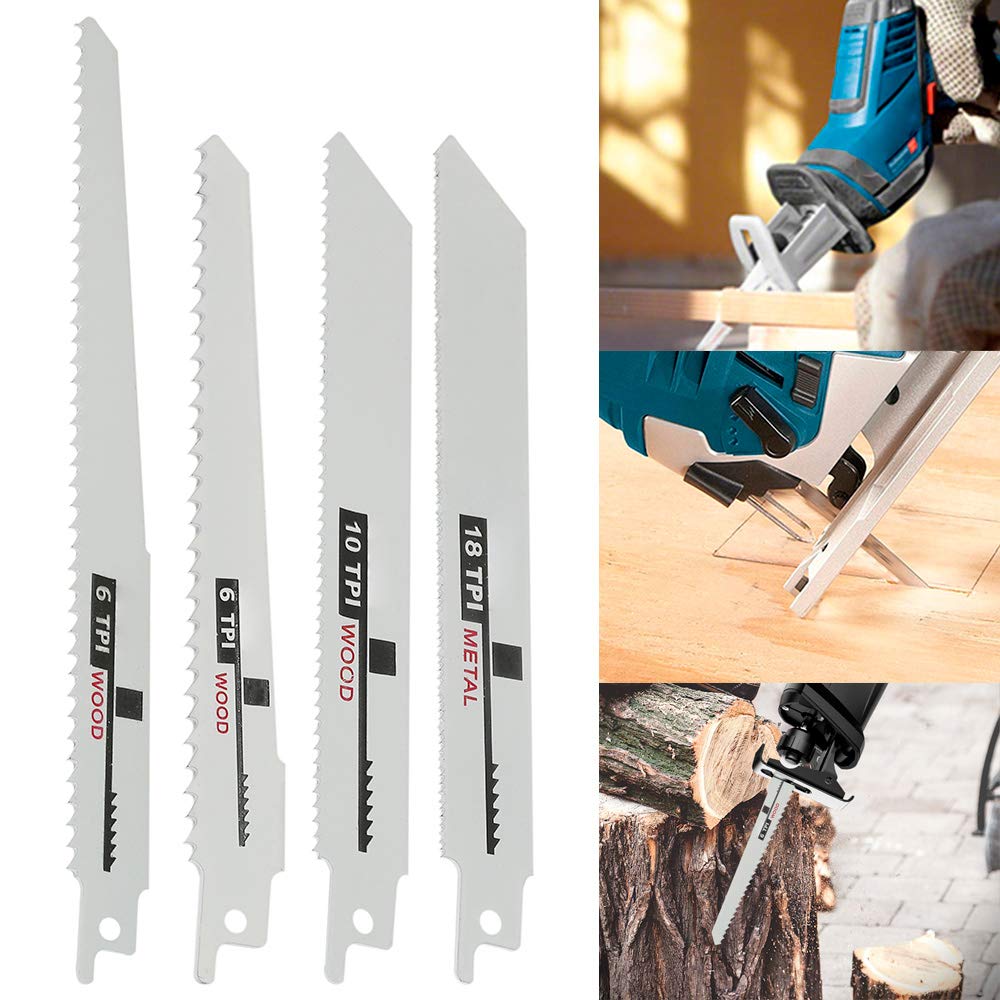 Generic Reciprocating Saw Blade Set, 18TPI10TPI6TPI Wood Pruning Saw Blade for MetalWood Cutting Compatible with Ryobi, Bosch Decker, Makita, Dewalt (4)