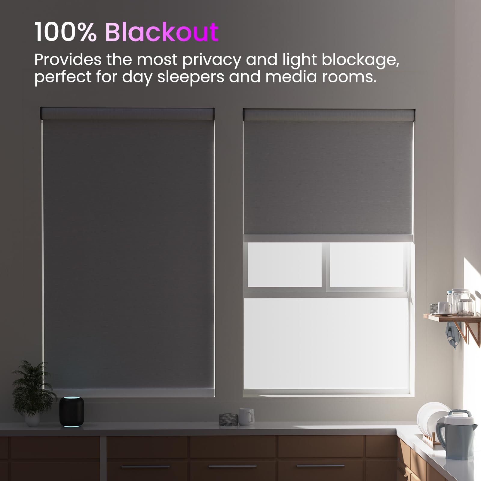 Astomi Motorized Smart Blinds for Windows Rechargeable Automatic Roller Blackout Shades with Remote Control Compatible with Alexa Google Assistant Customized (Fabric-Dark Grey)