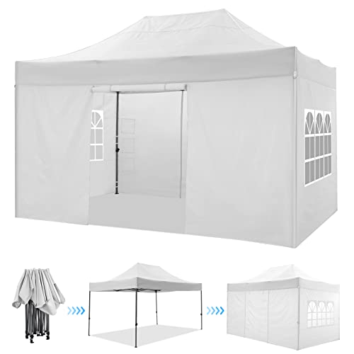 COBIZI 10x15 Pop up Canopy Gazebo 3.0, Easy up Heavy Duty Canopy with 4 Removable Sidewalls, High Stability, All Weather Sunshade 100% Waterproof Outdoor Canopy Tents, White