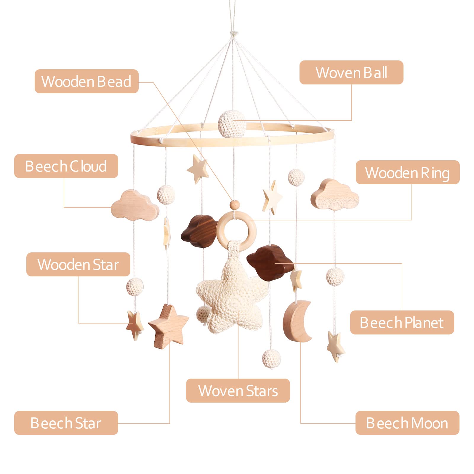 Boho Baby Mobile,Mobile for Crib,Neutral Baby Crib Mobile,Boho Nursery Decor,Handmade Baby Mobile,Boho Crib Mobile Kids Room Nursery Decor(Arm Not Included)