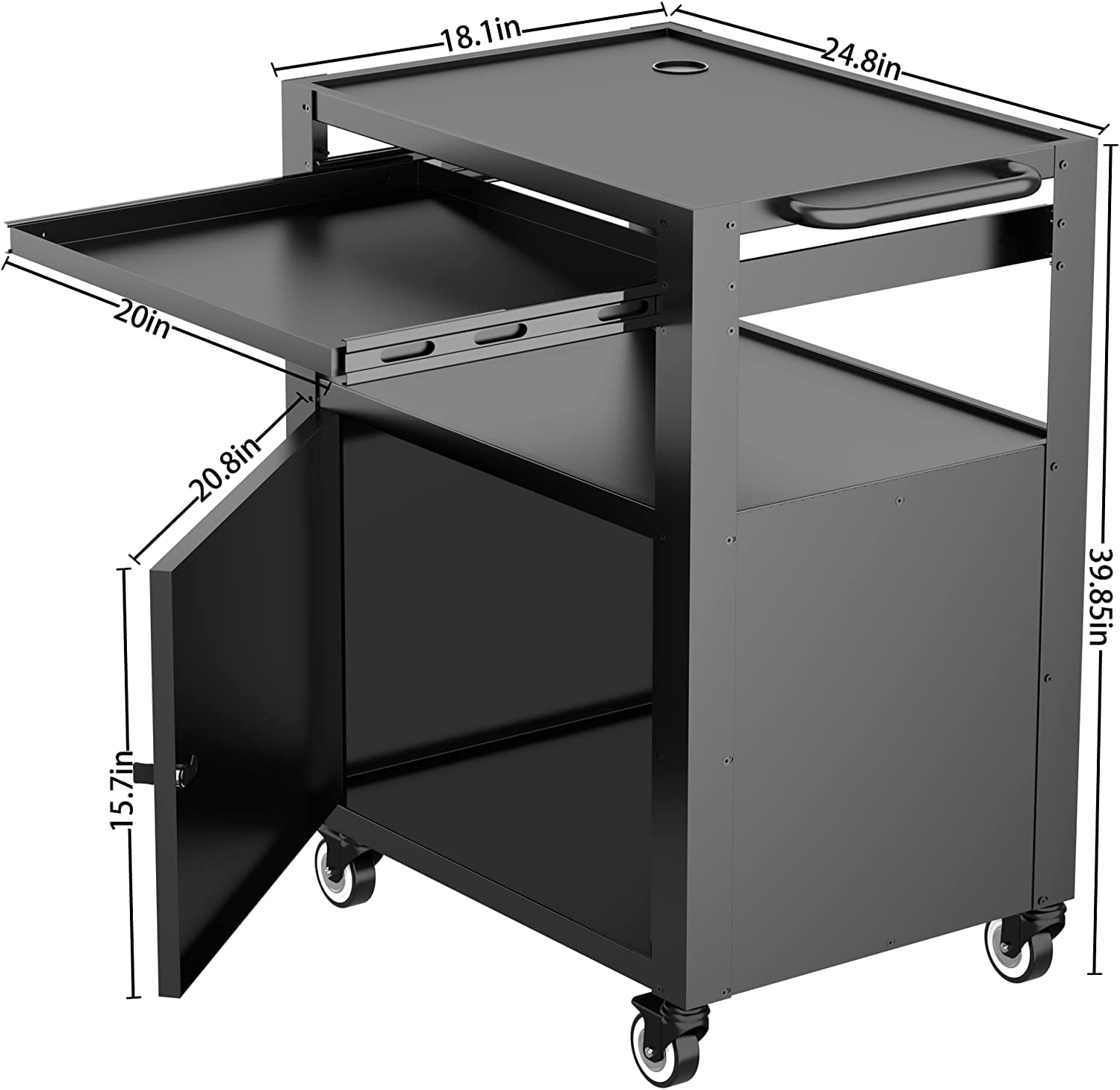 Argatin AV Cart with Keyboard Tary and Locking Cabinet Laptop Cart on Wheels Utility Cart and Pullout Tray - Max Capacity 350 lbs(24.8''L x 18.1''W x 39.8''H)