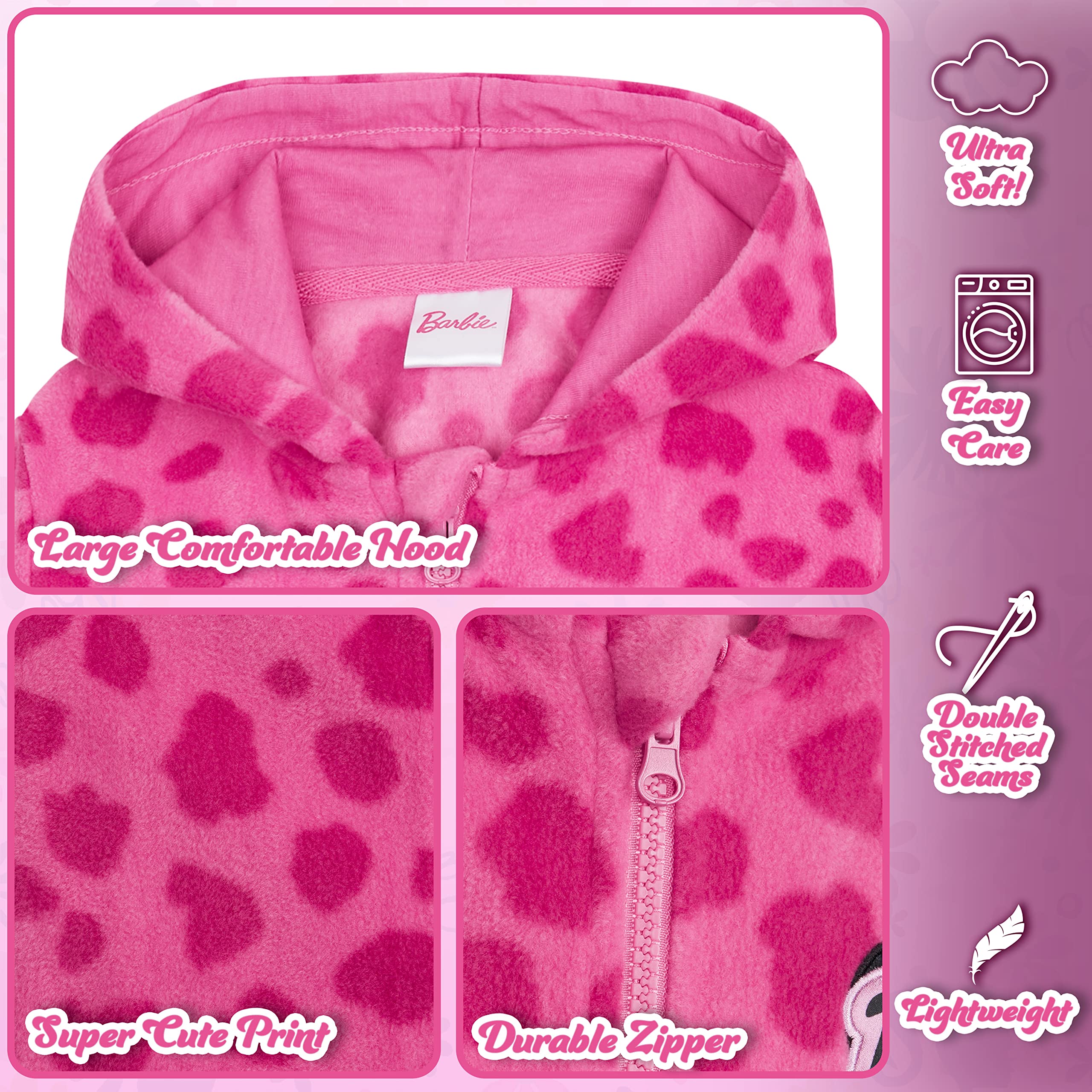 Barbie Girls Jacket Pink Hooded Fleece Girls' Jackets (Pink, 2-3 Years)