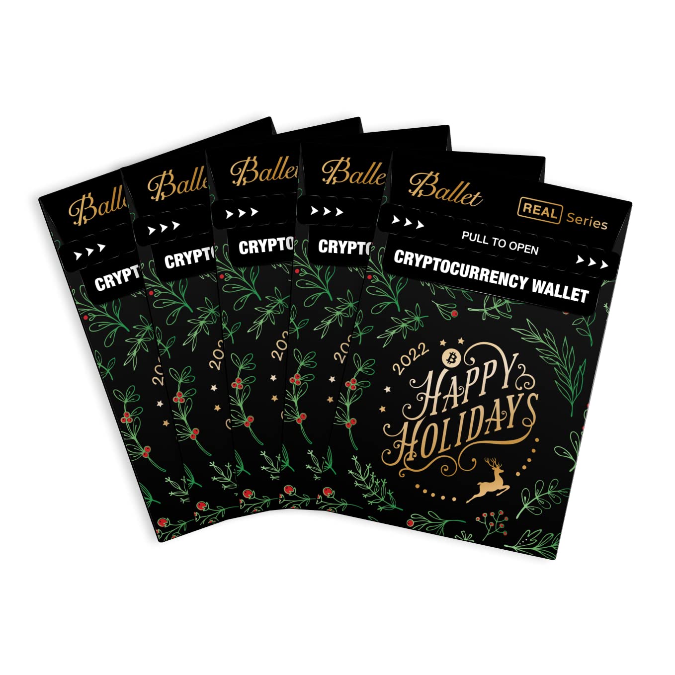 Ballet Real Bitcoin 2022 Happy Holidays (5 Pack) - The Easiest Crypto Cold Storage Card, Cryptocurrency Hardware Wallet, Managing Your Crypto Assets, NFTS, Coins