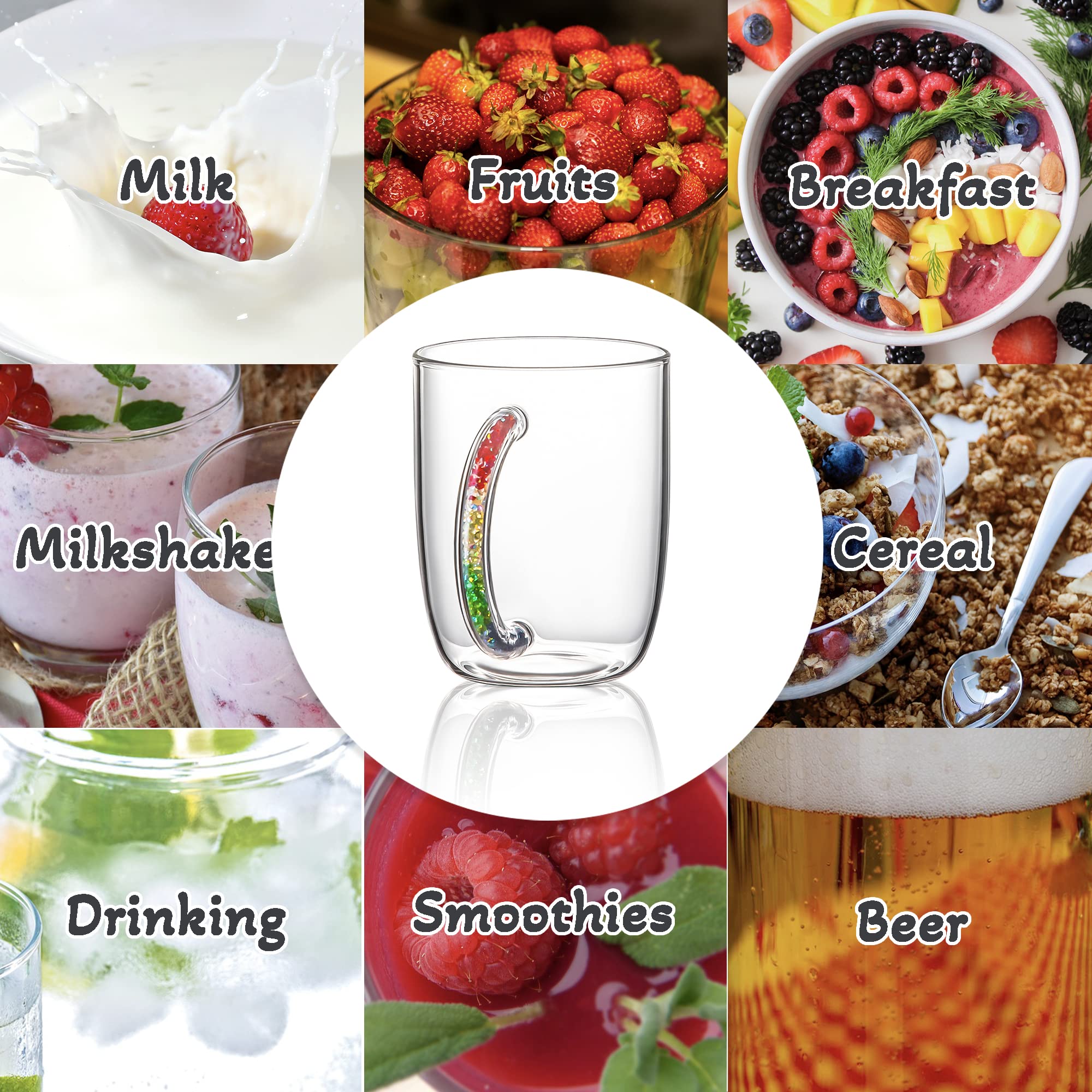 Aquach Large Glass Mug Set of 2, 24 oz. Each, Ultra Large Capacity with Handle Clear Glass Drink Cup, Cereal Cup