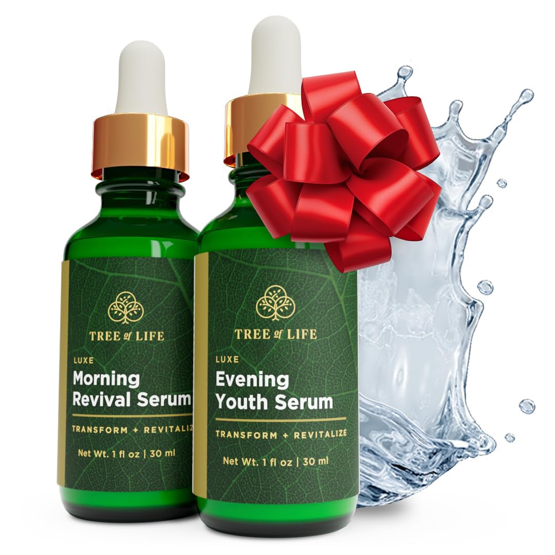 Tree of Life Beauty Luxe Age Defying Serum Combo Pack, Luxe Morning Revival Serum and Luxe Evening Youth Facial Serum, 2 Count x 1 Fl Oz