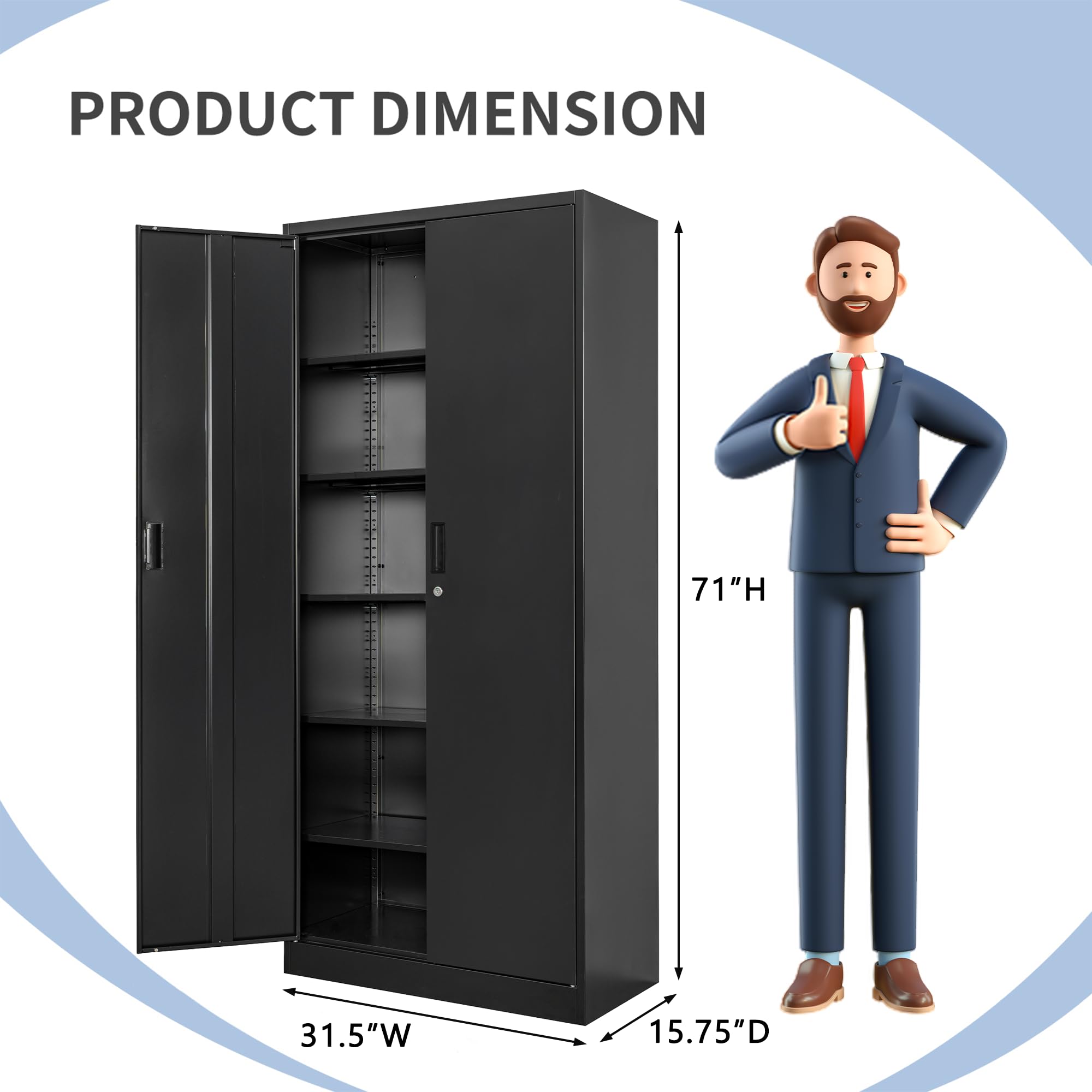 YEEZER Metal Storage Cabinet 71β with 2 Doors and 5 Adjustable Shelves, Garage Steel Locking Cabinet, Tall Cabinets Lockable File Cabinet for Home, Office, Garage, Gym, School. (Black)