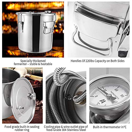 BEAMNOVA 22L 5.81 Gal Oil Still Kit, Stainless Steel Home Build-in Thermometerā¦