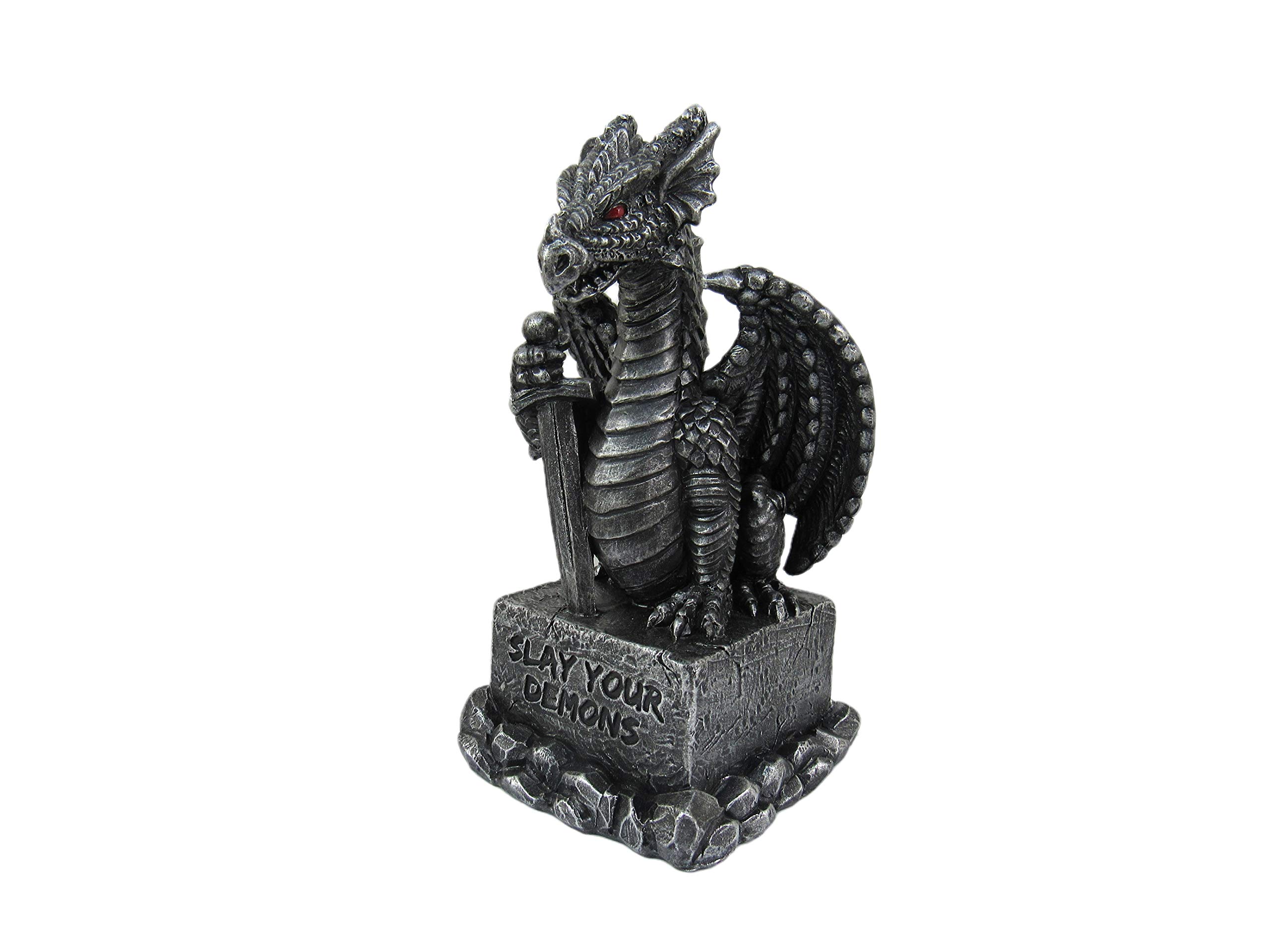 DWK Pewter Dragons Motivational Gothic Decor Mini Figurines | 4 Piece Set Medieval Home Decor and Dragon Garden Decor | Medieval Mini Statues Gifts for Meditation - 5"