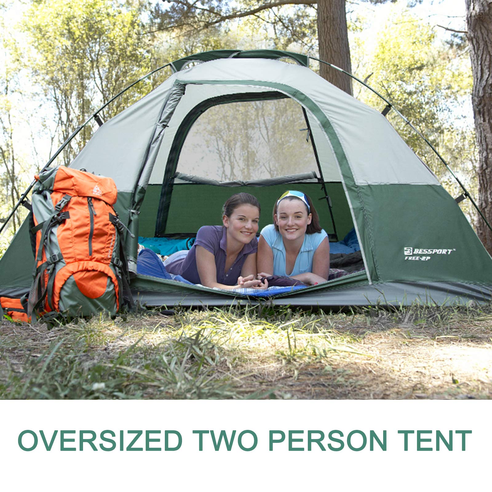 Bessport Camping Tent 2 Person Backpacking Tent Waterproof Lightweight Easy Setup Tent with Two Doors for Outdoor, Hiking Mountaineering Travel