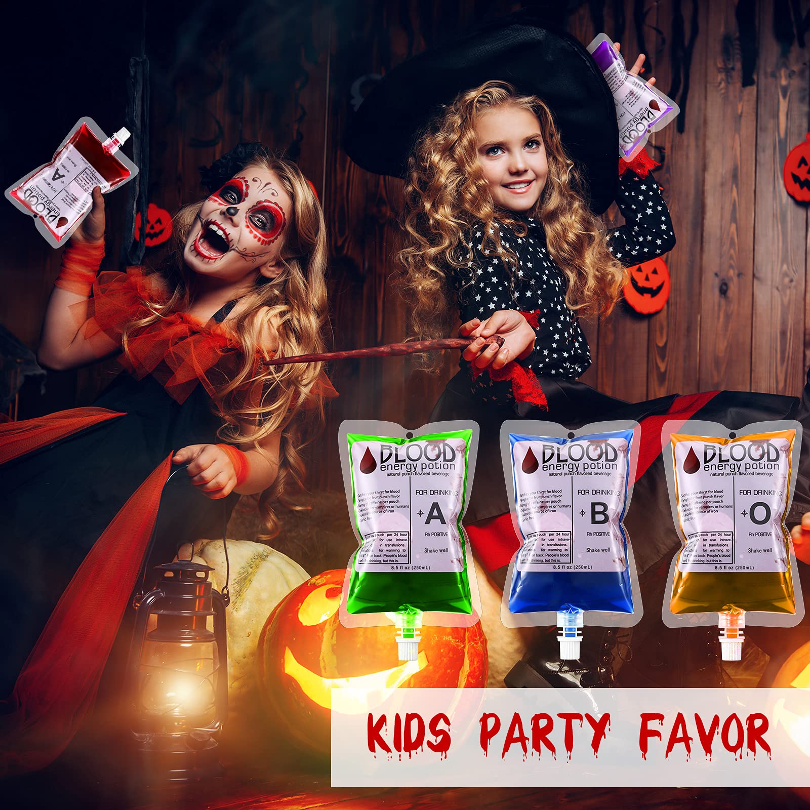 Nuenen 32 Pcs Halloween Blood Bags for Drinking, Vampire Party Drinking Pouches, Juice Puree Bag Reusable Energy Drink Container 8.5oz with Cap for Nurse Graduation Party