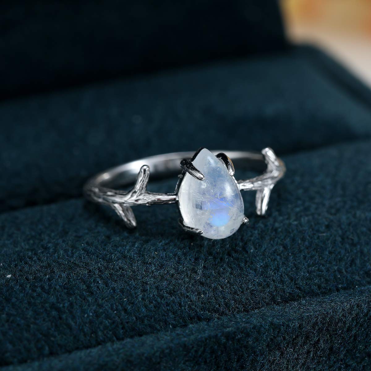 Angol Genuine Moonstone Ring Sterling Silver Thick Irregular Branches Ring Hypoallergenic Moonstone Jewelry for Women