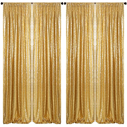 Blxsif Gold Sequin Backdrop Curtains - 4 Panels 2.5x8FT Glitter Gold Photo Backdrop Party Wedding Baby Shower Curtain Sparkle Photography Background