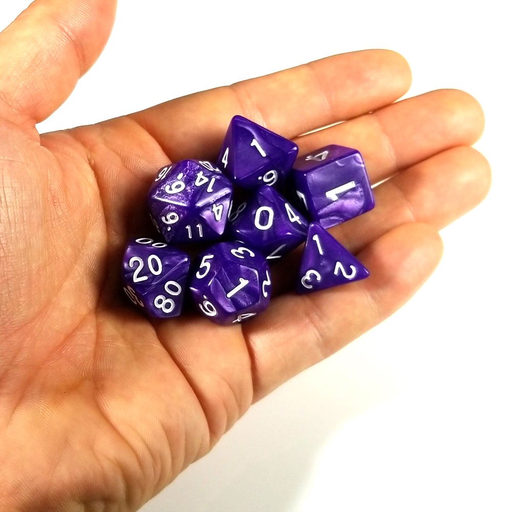 GFDay Set of 7 Polyhedral Dice (7 Die in Pack)- Role Playing Game Dice- D4, D8, D10, D%, D12, and D20, Exclusive (Purple Marbled Swirl)