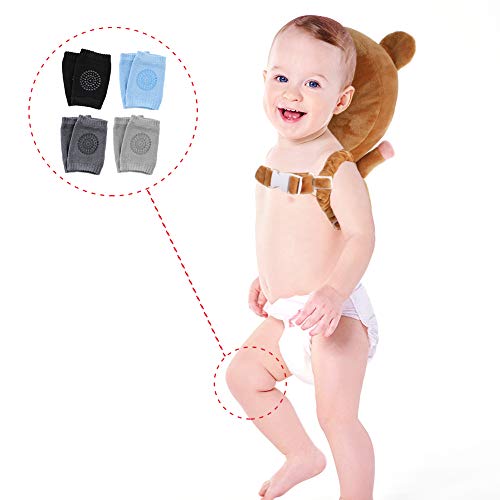 AUXSOUL 1 Pack Baby Head Protector with 4 Baby Knee Pads for Crawling, Toddlers Head Safety Pad Cushion Adjustable Backpack, Baby Back Protection for Walking&Crawling, 5-24months(Yellow Tiger)