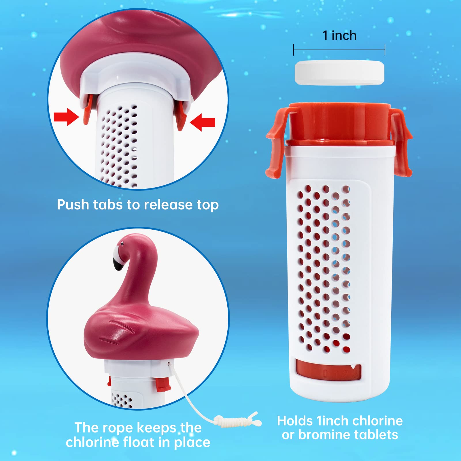 b&h Pool Chlorine Dispenser for 1 Inch Tablets Only - Mini Floating Chlorine/Bromine Floater, Spa, Tub & Small Pool Chlorine and Bromine Chemical Dispenser, 6 Flow Level Control Settings White