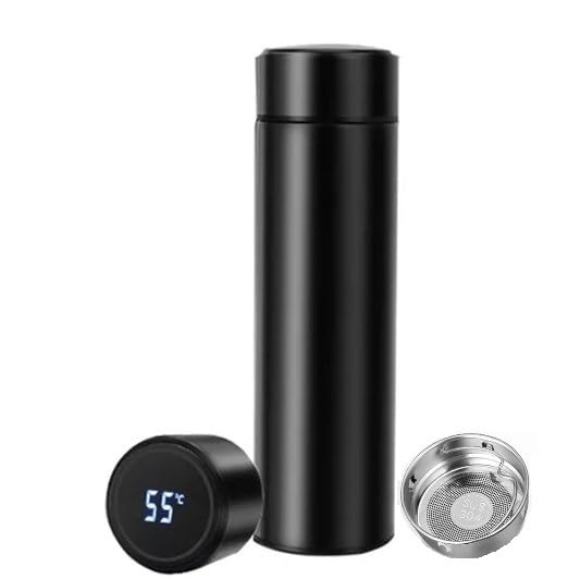 BestJenara Insulated Water Bottle with LED Display Coffee Vacuum Thermos Bottle Keep Drinks Hot or Cold for Travel School Office (Black, 17 fl oz)