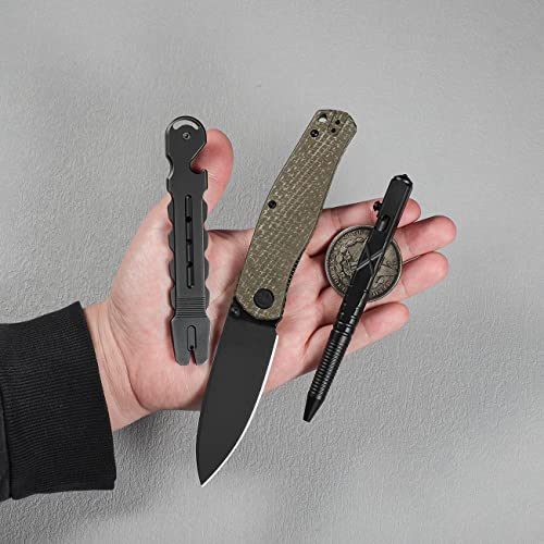 CIVIVI Sokoke Folding Knife, Ray Laconico Pocket Knife for EDC, 3.35" 14C28N Steel Blade Burlap Micarta Handle Thumb Stud Opener Front Flipper Utility Knife C22007-2