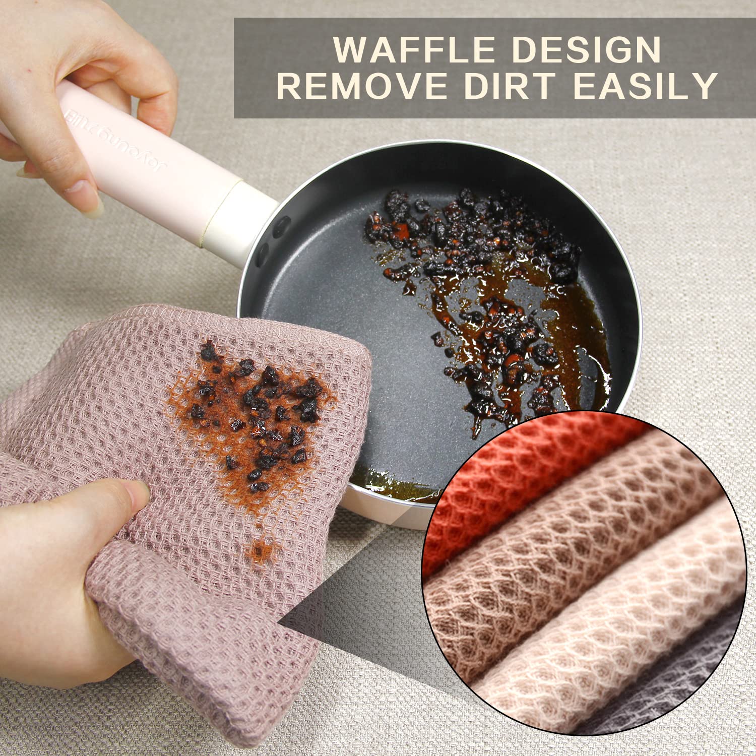 BALCONY & FALCON Waffle Weave Dish Towel Kitchen Towel Hand Dish Rags for Household Cooking Cleaning Kerchief,13x28inches,Set of 4 Beige