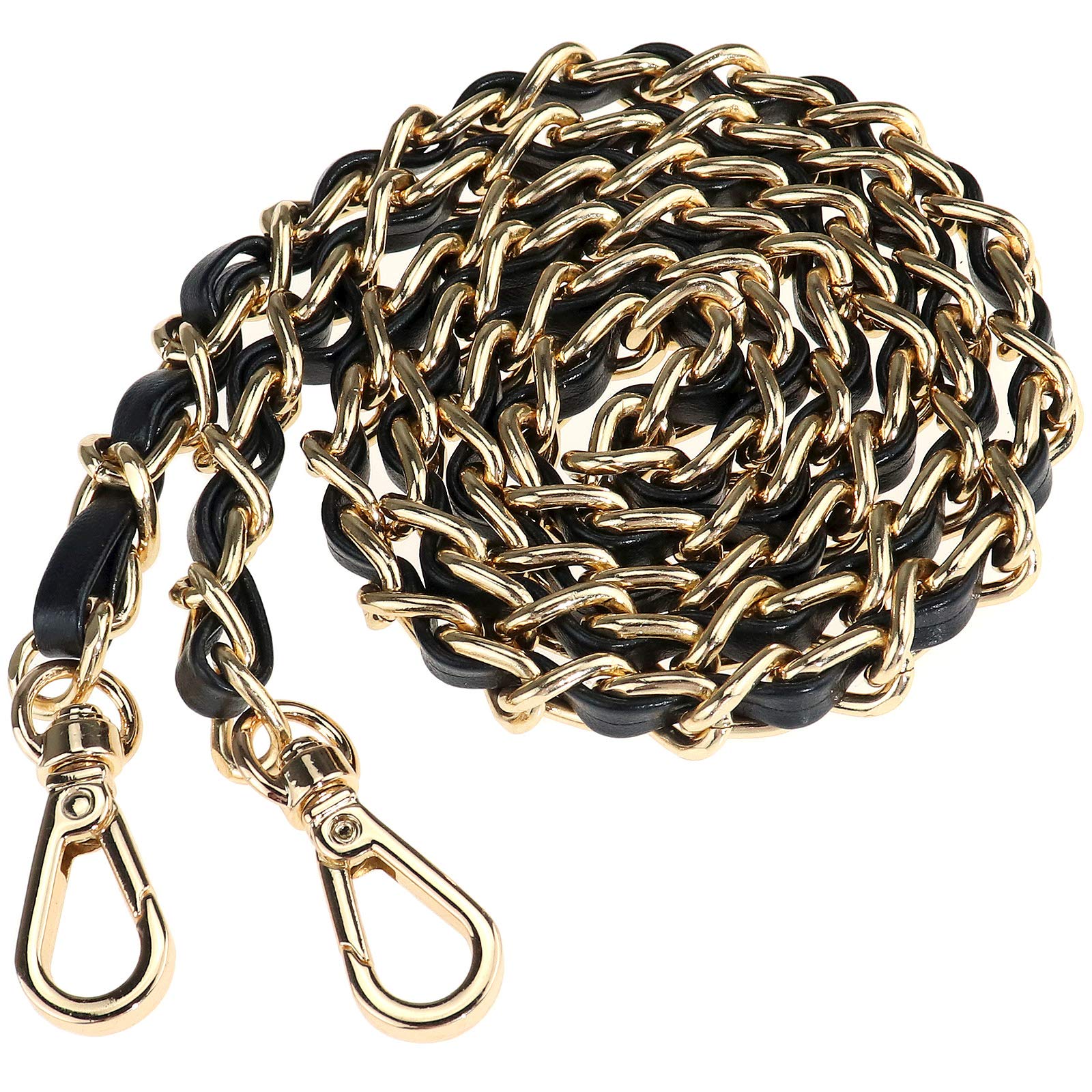 Glamorstar Gold Purse Chain Straps Woven Leather Crossbody Replacement Straps for Handbag Wallets Clutch Bags Black 120cm/47in