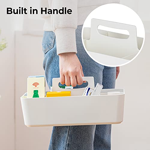 Carrotez Craft Storage Organizer, Craft Storage Containers, Caddy Tote Bin, Divided Plastic Organizer with Handle for Craft, Sewing, Art, Office Supplies, Multi Use, Stackable, Portable, White