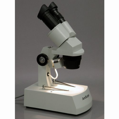 AmScope SE306-AZ-E2 Digital Binocular Stereo Microscope, WF10x and WF20x Eyepieces, 20X/40X/80X Magnification, 2X and 4X Objectives, Upper and Lower Halogen Lighting, Reversible Black/White Stage Plate, Arm Stand, 120V, Includes 2MP Camera and Software