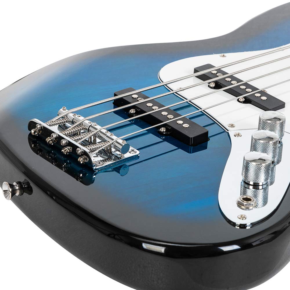 Glarry Gjazz Electric Bass Guitar 4 String Full Size for Beginner Right Hand with Shoulder Strap, Wrench Tool, Power Line and Bag (Dark Blue)