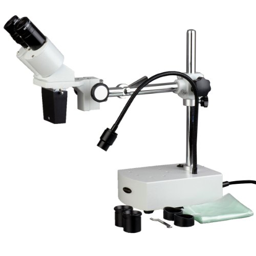 AmScope SE400-X 5X-10X Binocular Boom Arm Stereo Microscope with LED Gooseneck Light