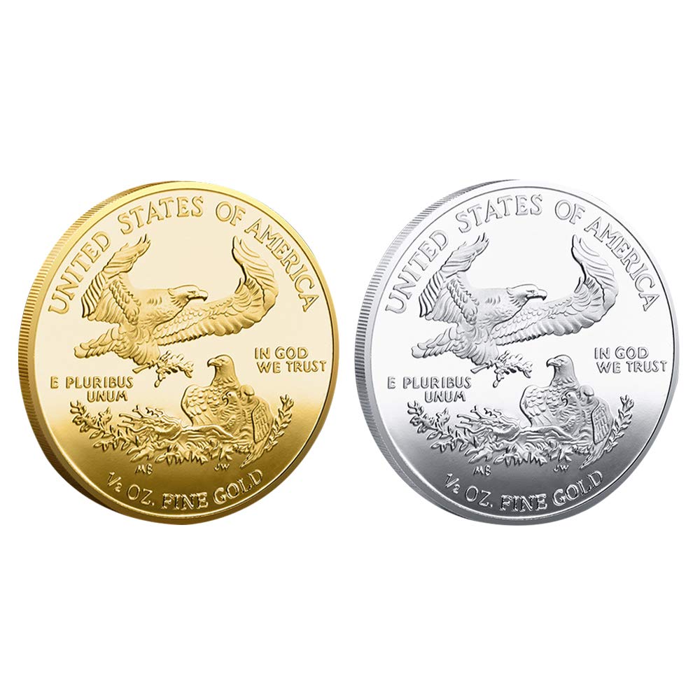 bestkai 2Pcs United State of American 2021 Statue of Liberty Eagle Coin Commemorative Coin Collection Gift Gold Silver 1 57inchX1 57inch