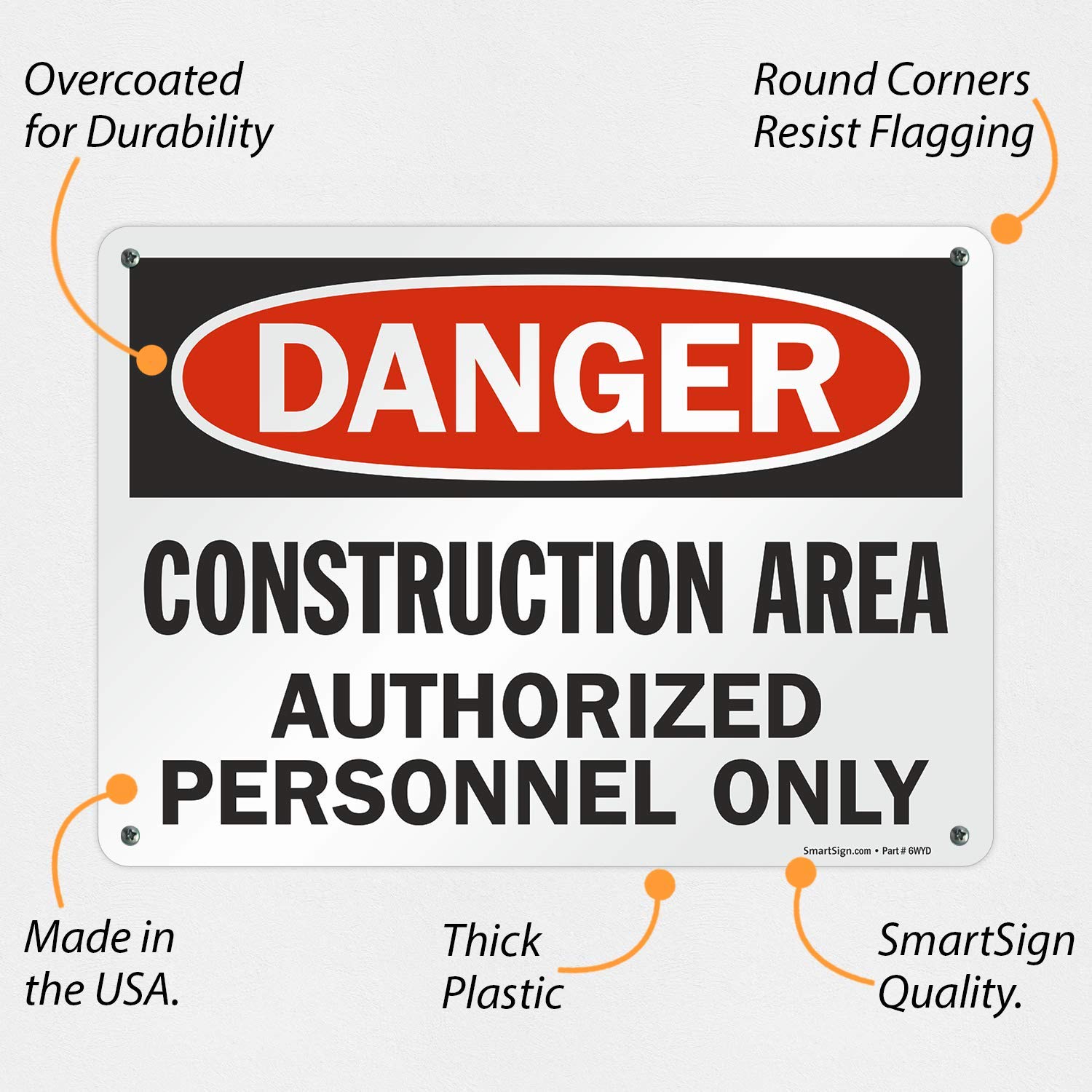 SmartSign - U9-1369-NP_10x14 "Danger - Construction Area, Authorized Personnel Only" Sign | 10" x 14" Plastic Black/Red on White