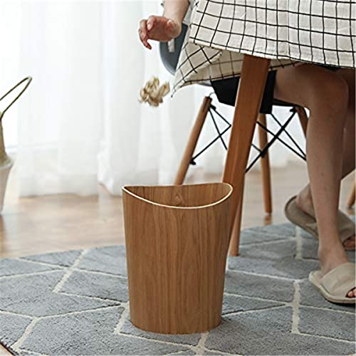 BISOZER Wood Trash Can, Round Stackable Wastebasket, Natural Wood Garbage Recycling Bin for Bathrooms, Powder Rooms, Kitchens, Home Offices (B-Light Wood)