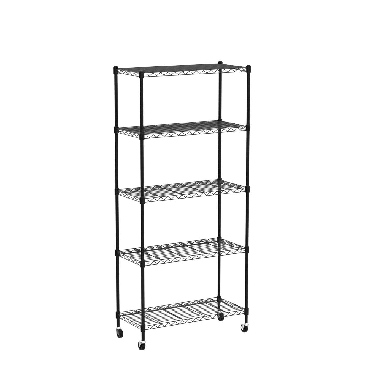 EFINE 5-Shelf Shelving Units and Storage on Wheels with Shelf Liners Set of 5, NSF Certified, Adjustable Carbon Steel Wire Rack for Garage, Kitchen, Office(63H X 30W X 14D)