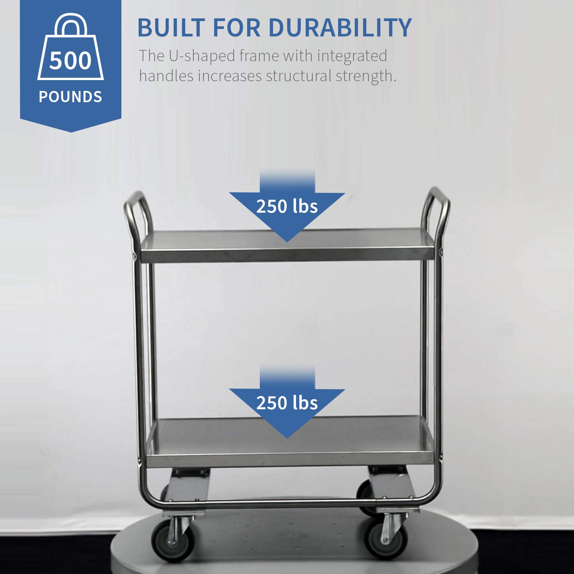 Lakeside Manufacturing 243 Utility Cart, Stainless Steel, 2 Shelves, 500 lb. Capacity (Fully Assembled)