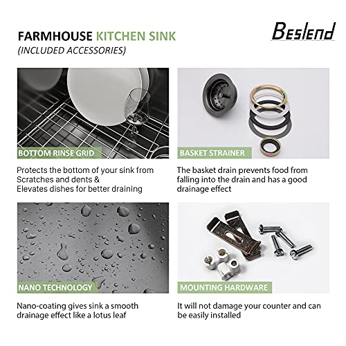 Beslend 28 Black Drop In Workstation Kitchen Sink - 28"x22"x10" Gunmetal Black Stainless Steel Topmount 16 Gauge 10 Inch Deep Sink
