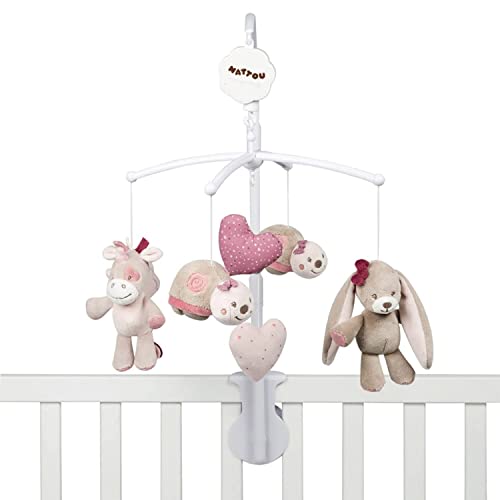 Nattou Mobile with Music Box Nina, Jade, & Lili - Gentle Lullaby La-Le-Lu, 37 X 31 X 9 cm, Pink