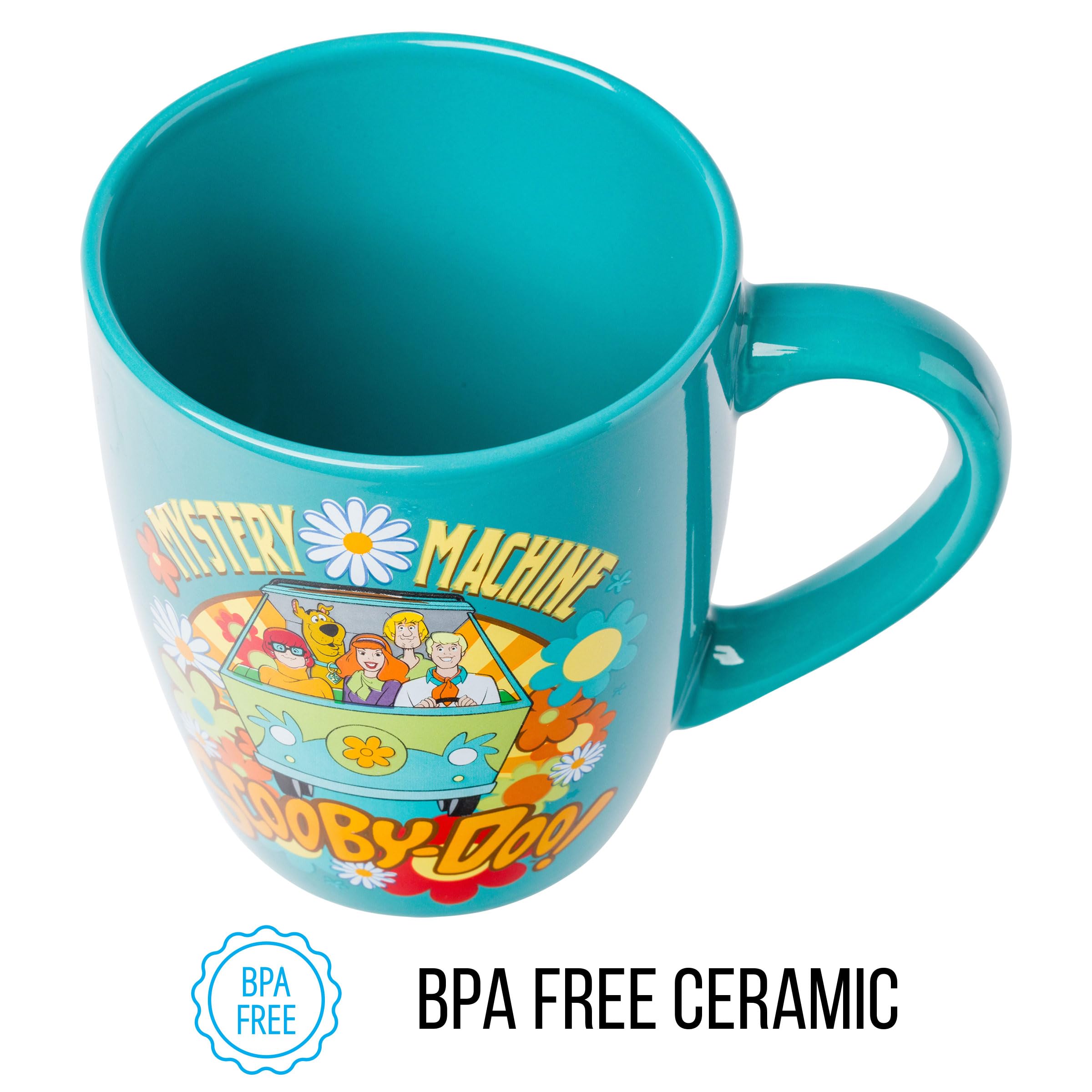 Silver Buffalo Scooby Doo Group Mystery Machine Flowers Jumbo Curved Ceramic Mug, 25 Ounces