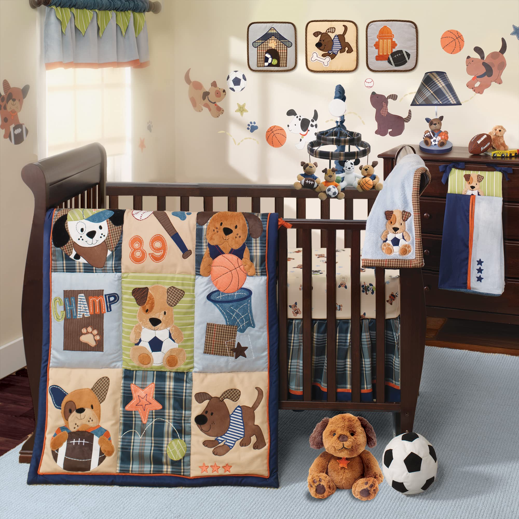 Lambs & Ivy Bow Wow Buddies Dog/Sports 100% Cotton Fitted Crib Sheet