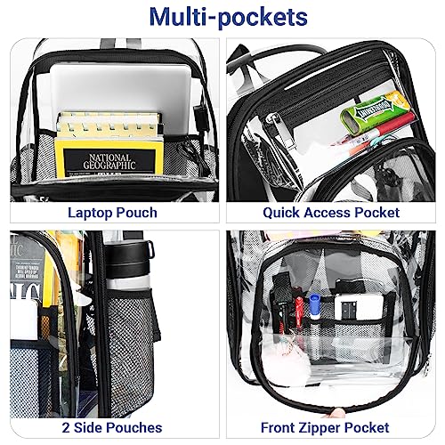 Clear Backpack, XXL Large Heavy Duty PVC Transparenet Backpacks with USB Charging Port,School Clear Bookbag Stadium Approved See Through Clear Backpacks for Women Men Kids Travel Work Security College
