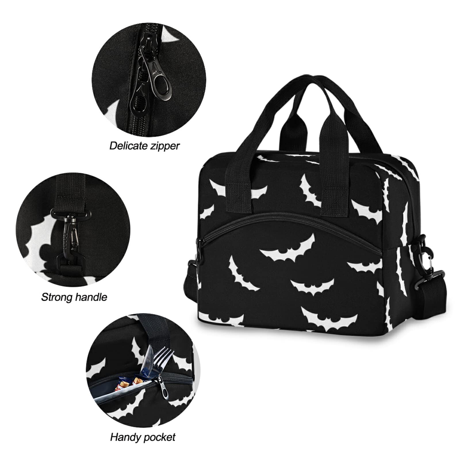 Bats halloween Insulated Lunch Bag Reusable Lunch Tote Bag Cooler Bag for Women Men Adult Lunch Box with Adjustable Shoulder Strap Leakproof Lunch Bag for Work School Picnic Camping