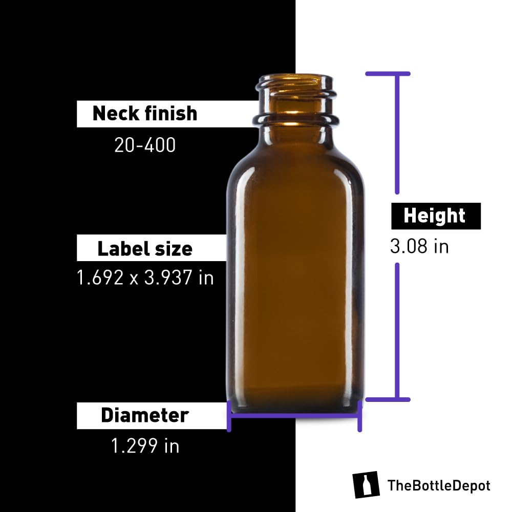 The Bottle Depot - 24 Pack - 1 oz Glass Spray Bottle - Clear Amber - 20-400 Neck Finish - Boston Round Bottles - UV Rays Protection